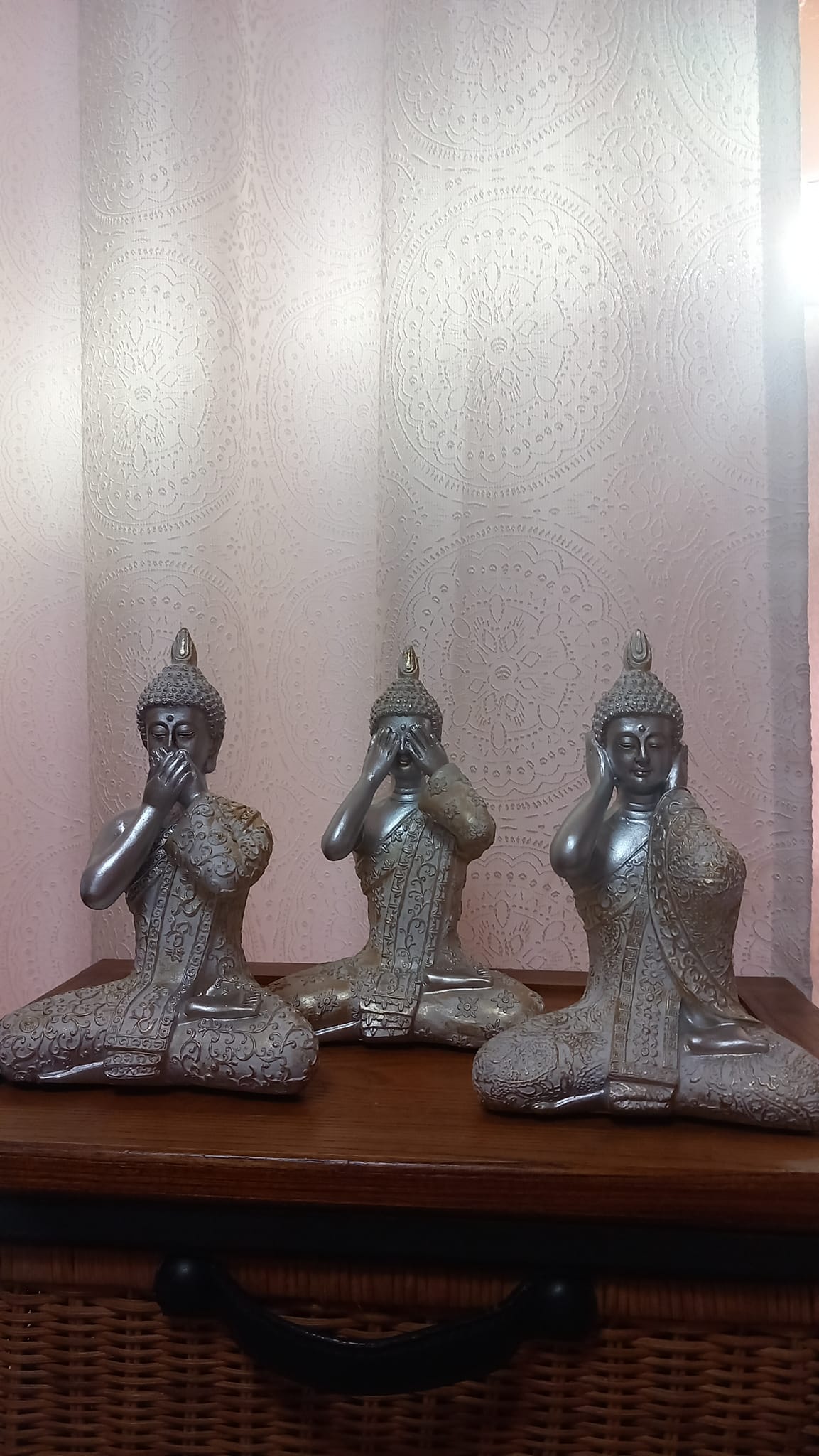 CONJUNTO DE 3 BUDAS CEGO SURDO E MUDO BRANCO DOURADO E PRATA 15X20CM ...